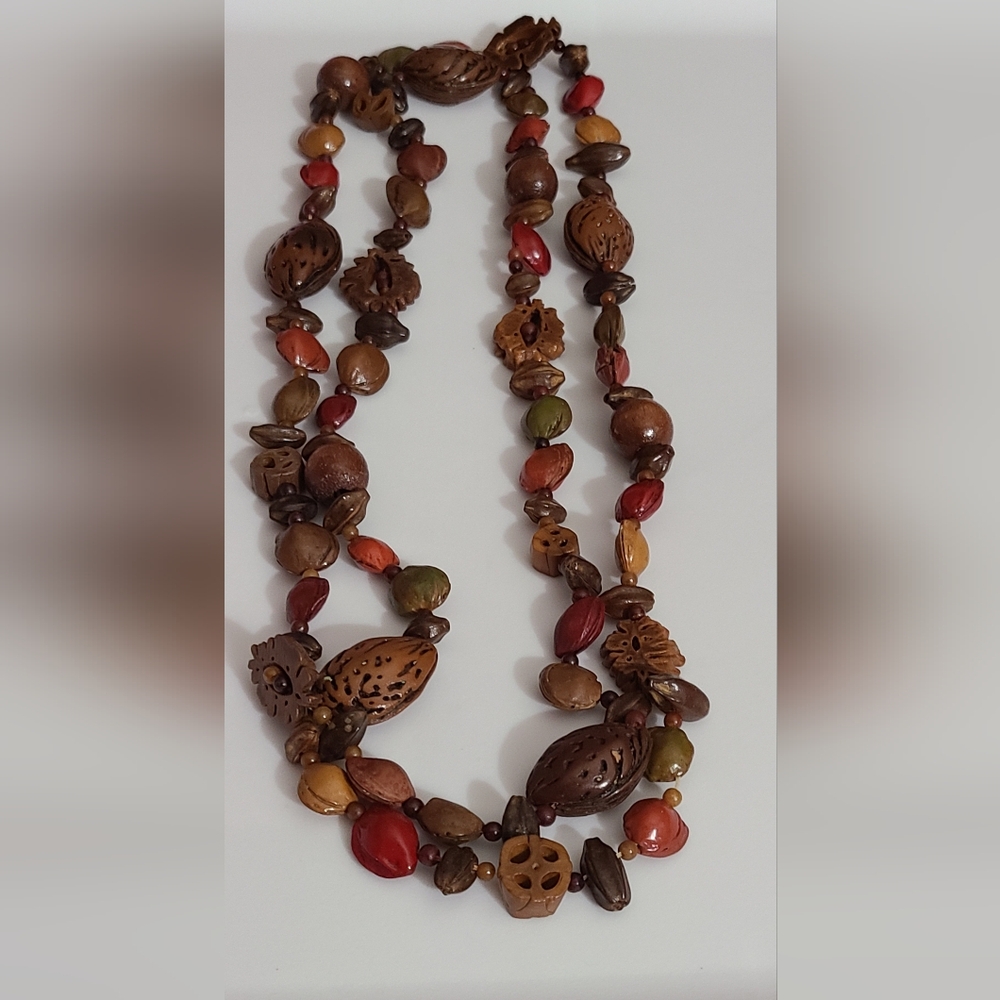 Vintage Nuts And Seeds Long Necklace Fall Autumn 44" … - Gem